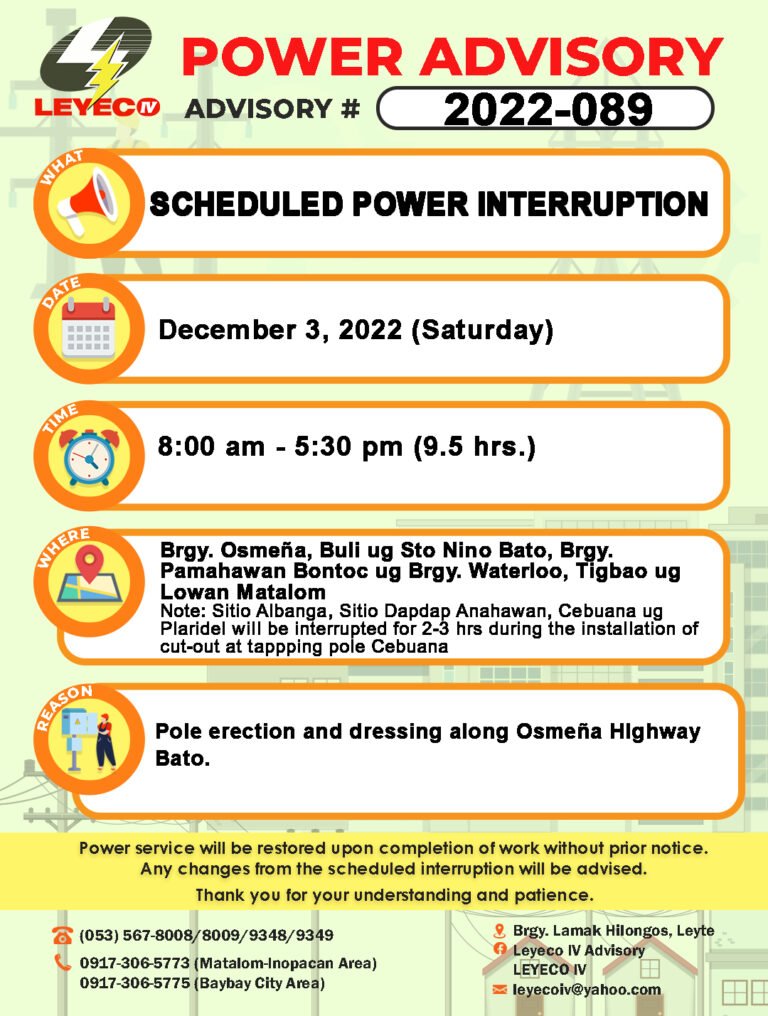 Power Advisory No. 2022-089 – LEYECO IV Official Website
